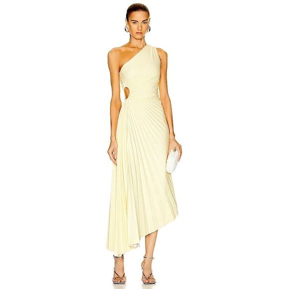 A.L.C. | Dresses | Alc Delfina Pleated Cut Out Midi Dress In Yellow ...